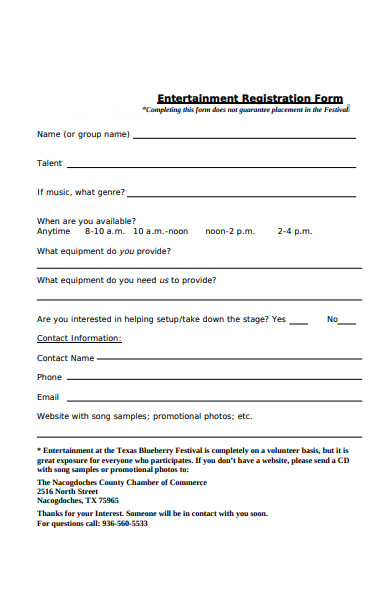 FREE 34+ Entertainment Forms in PDF | MS Word | Excel