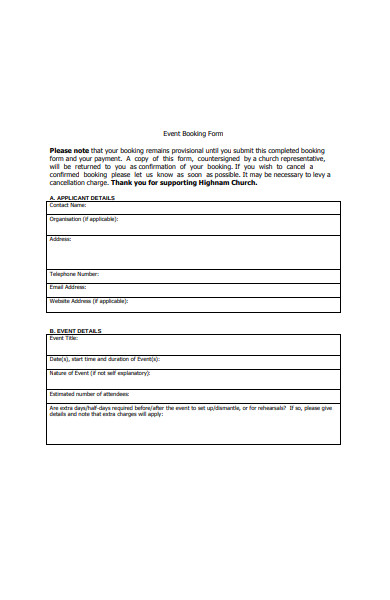 FREE 52 Event Booking Forms In PDF MS Word XLS