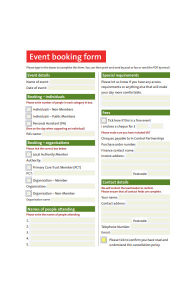 FREE 56+ Event Booking Form Samples, PDF, MS Word, Google Docs, Excel