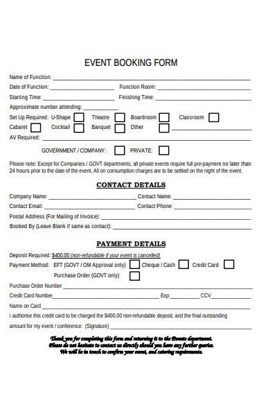 FREE 52 Event Booking Forms In PDF MS Word XLS