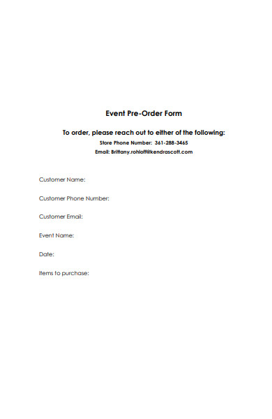 FREE 51+ Pre Order Forms in PDF | MS Word | Excel