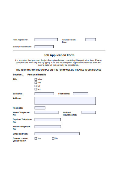 FREE 51+ Job Application Forms in PDF | MS Word (.doc)