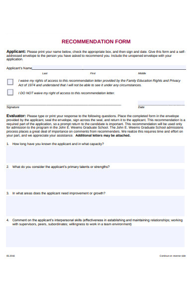 FREE 50+ Recommendation Forms in PDF | MS Word