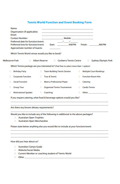 FREE 56+ Event Booking Form Samples, PDF, MS Word, Google Docs, Excel