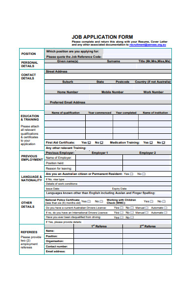 FREE 56+ Job Application Form Samples, PDF, Word, Google Docs