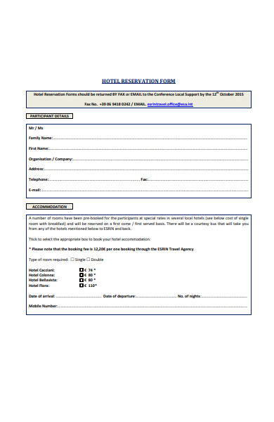 FREE 53+ Reservation Forms in PDF | MS Word | Excel