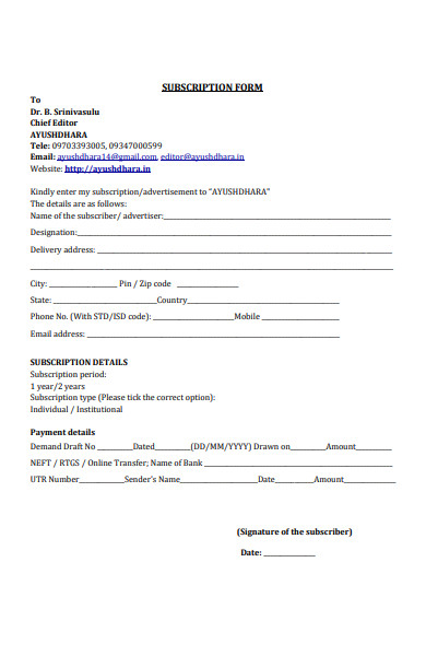 FREE 52+ Subscription Forms in PDF | MS Word | Excel