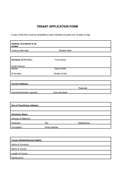 FREE 35+ Tenant Application Forms in PDF | MS Word