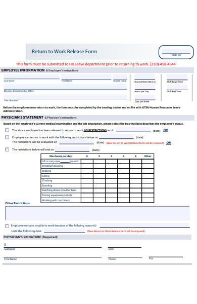 FREE 50+ Return to Work Forms in PDF | MS Word