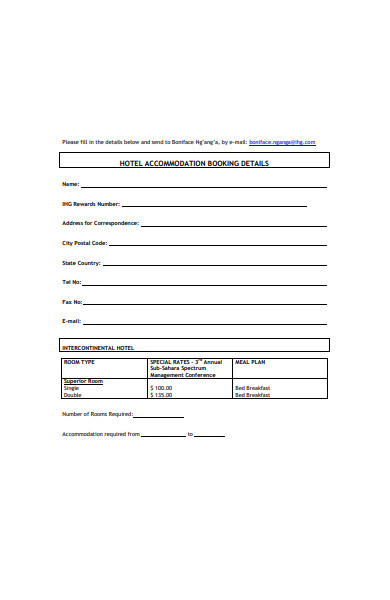FREE 38+ Hotel Booking Form Samples, PDF, MS Word, Google Docs