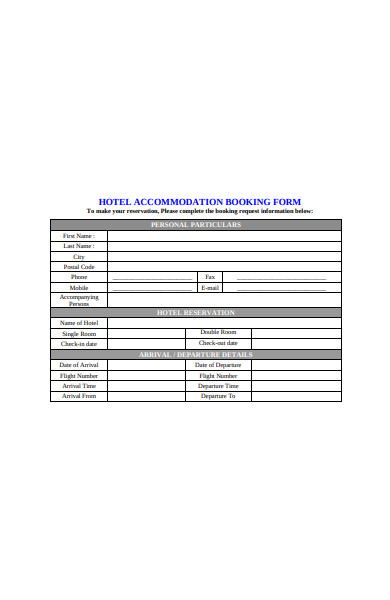 FREE 38+ Hotel Booking Form Samples, PDF, MS Word, Google Docs