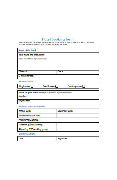 FREE 38+ Hotel Booking Form Samples, PDF, MS Word, Google Docs