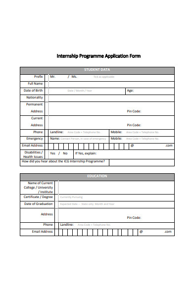 FREE 50+ Internship Application Form Samples, PDF, MS Word, Google Docs