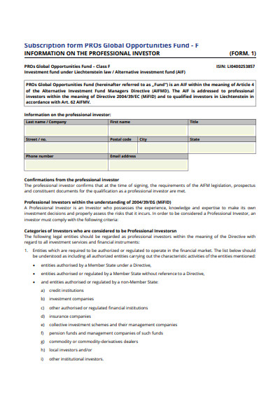 FREE 52+ Subscription Forms in PDF | MS Word | Excel