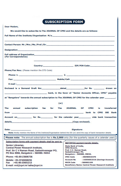 FREE 52+ Subscription Forms in PDF | MS Word | Excel