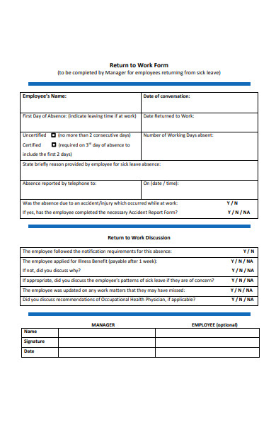 FREE 54+ Return to Work Form Samples, PDF, MS Word, Google Docs