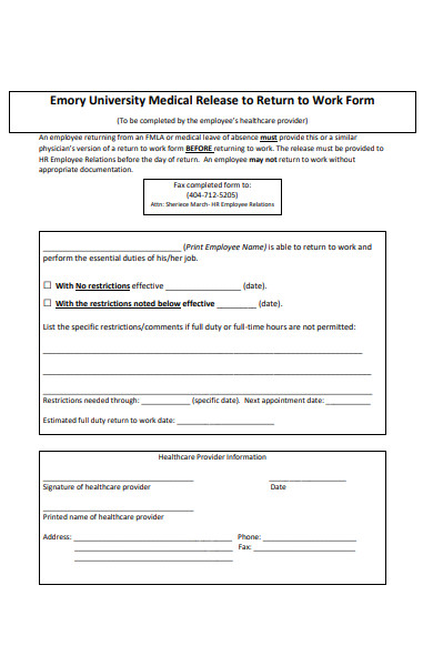 FREE 54+ Return to Work Form Samples, PDF, MS Word, Google Docs