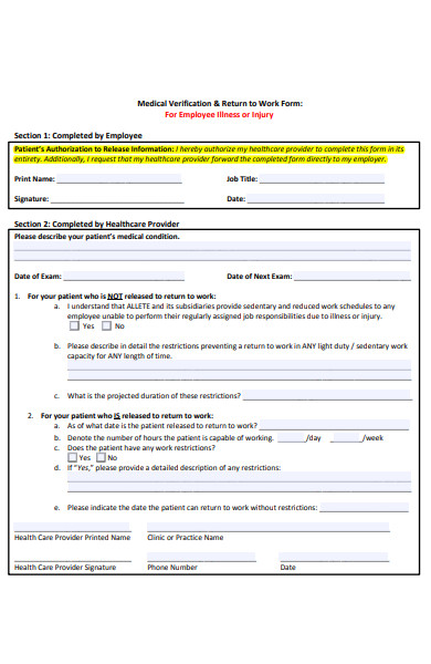 FREE 54+ Return to Work Form Samples, PDF, MS Word, Google Docs