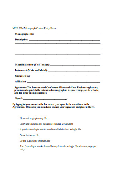 FREE 36+ Contest Entry Form Samples, PDF, MS Word, Google Docs, Excel