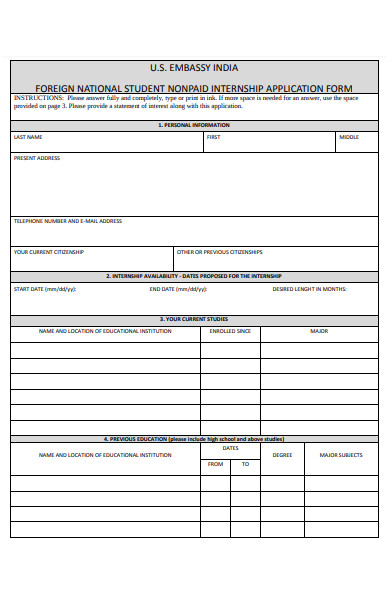 FREE 50+ Internship Application Form Samples, PDF, MS Word, Google Docs