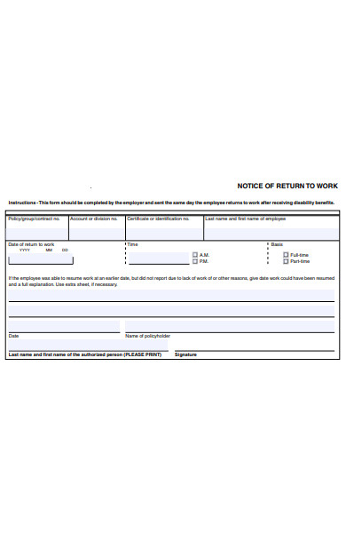 FREE 50+ Return to Work Forms in PDF | MS Word