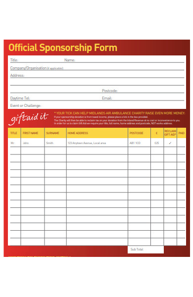 FREE 56+ Sponsorship Form Samples, PDF, MS Word, Google Docs, Excel