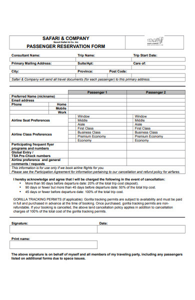 FREE 53+ Reservation Forms in PDF | MS Word | Excel