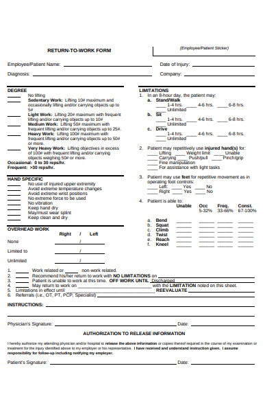 FREE 54+ Return to Work Form Samples, PDF, MS Word, Google Docs