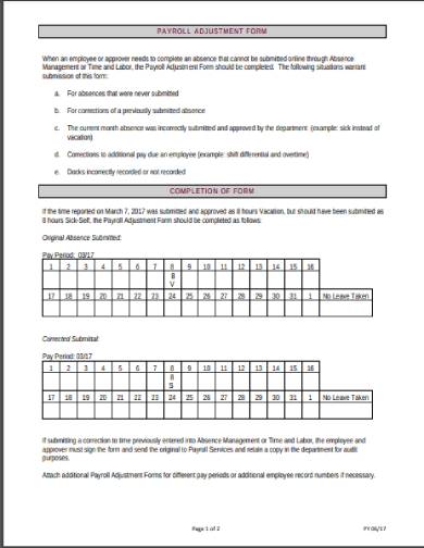 FREE 7+ Payroll Adjustment Forms in MS Word | PDF | Excel