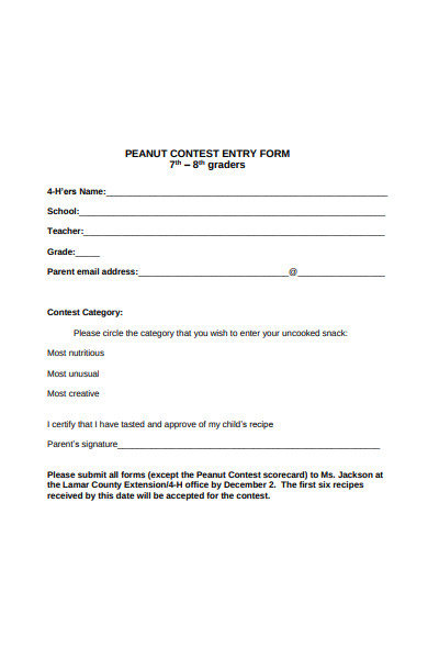 FREE 36+ Contest Entry Form Samples, PDF, MS Word, Google Docs, Excel