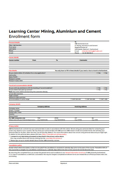 FREE 56+ Enrolment Form Samples, PDF, MS Word, Google Docs, Excel