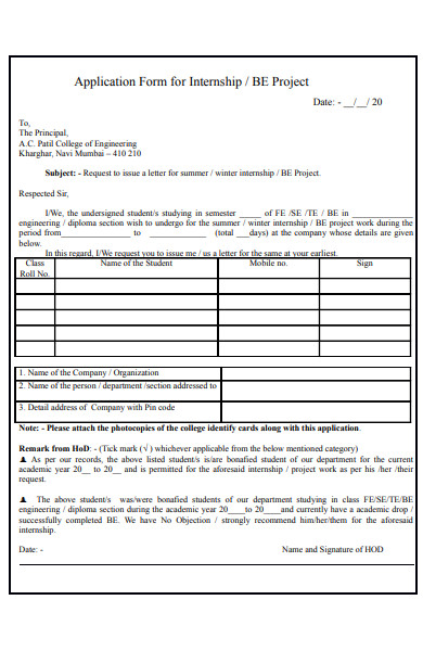 FREE 50+ Internship Application Form Samples, PDF, MS Word, Google Docs