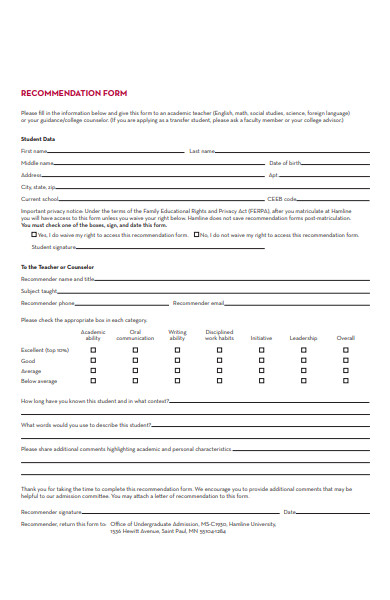 FREE 50+ Recommendation Forms in PDF | MS Word