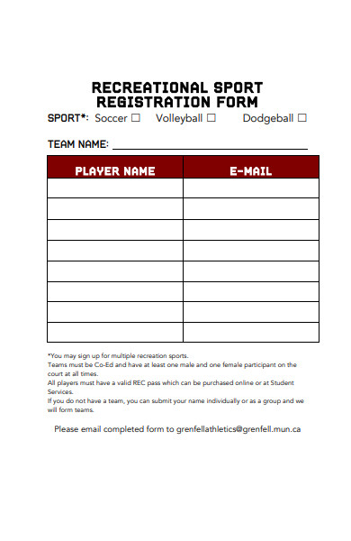 FREE 37+ Best Sports Registration Forms in PDF | MS Word | Excel