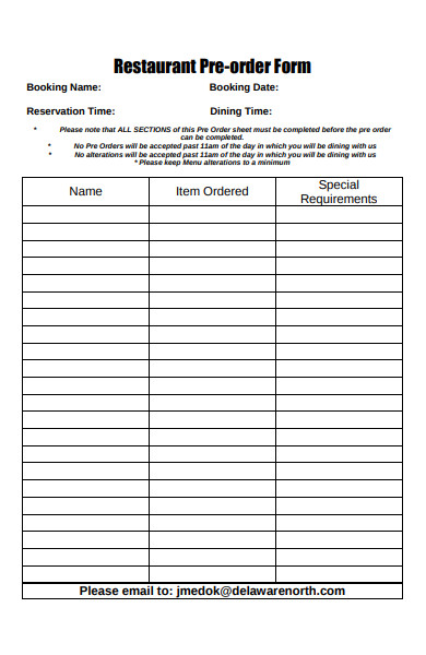 FREE 51+ Pre Order Forms in PDF | MS Word | Excel
