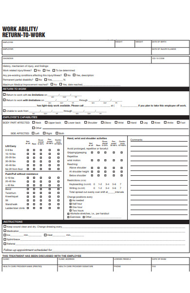 FREE 54+ Return to Work Form Samples, PDF, MS Word, Google Docs