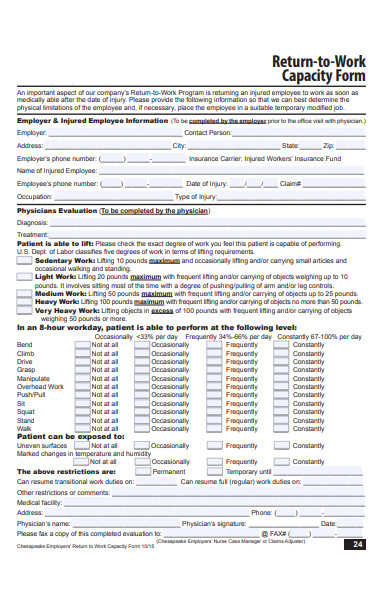 FREE 54+ Return to Work Form Samples, PDF, MS Word, Google Docs