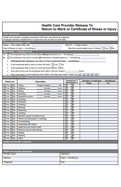 FREE 54+ Return to Work Form Samples, PDF, MS Word, Google Docs
