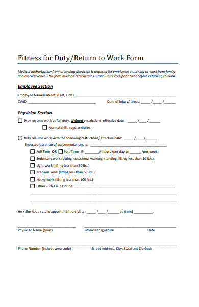 FREE 54+ Return to Work Form Samples, PDF, MS Word, Google Docs