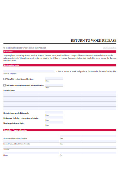 FREE 54+ Return to Work Form Samples, PDF, MS Word, Google Docs