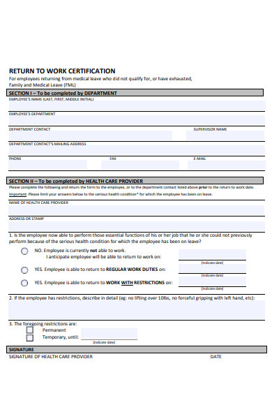 FREE 54+ Return to Work Form Samples, PDF, MS Word, Google Docs