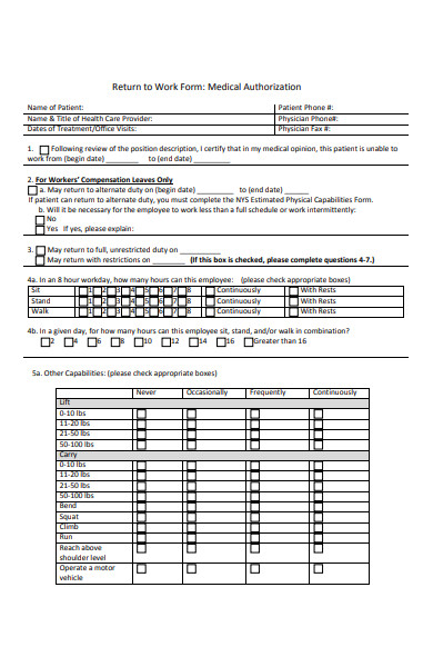 FREE 54+ Return to Work Form Samples, PDF, MS Word, Google Docs