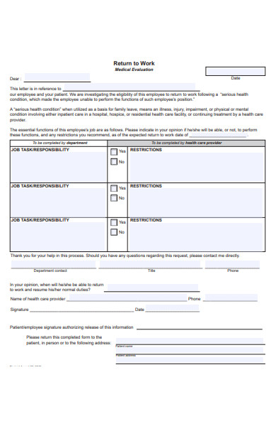 FREE 54+ Return to Work Form Samples, PDF, MS Word, Google Docs