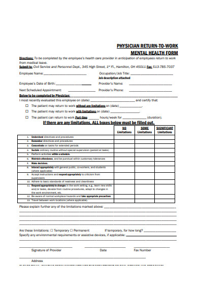 FREE 54+ Return to Work Form Samples, PDF, MS Word, Google Docs