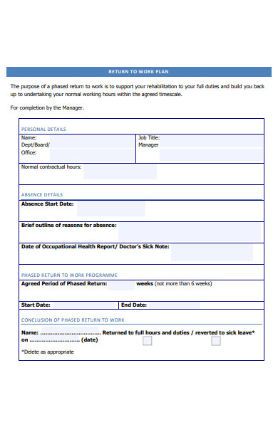FREE 54+ Return to Work Form Samples, PDF, MS Word, Google Docs