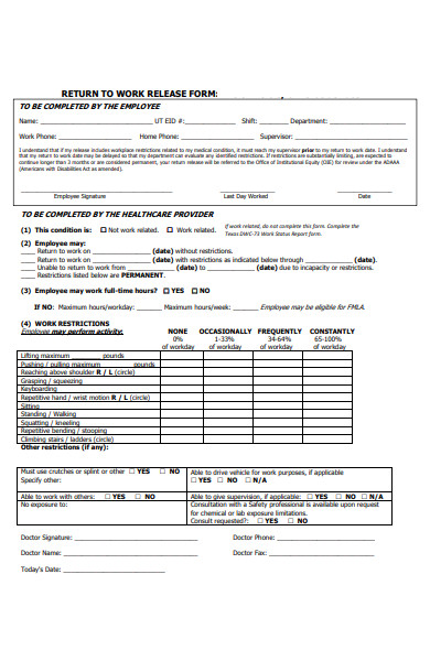 FREE 54+ Return to Work Form Samples, PDF, MS Word, Google Docs