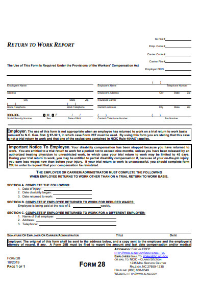FREE 54+ Return to Work Form Samples, PDF, MS Word, Google Docs