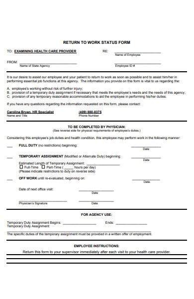 FREE 54+ Return to Work Form Samples, PDF, MS Word, Google Docs