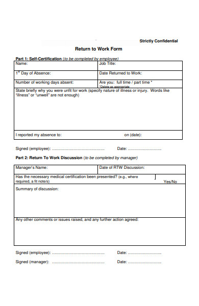 FREE 50+ Return to Work Forms in PDF | MS Word