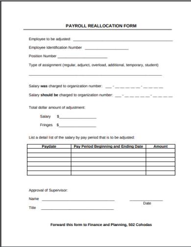 FREE 4+ Payroll Reallocation Forms in PDF | Excel